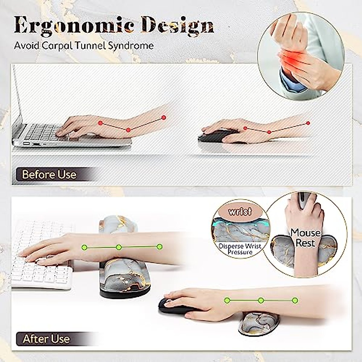 Gimars Upgrade Enlarge Gel Memory Foam Set Keyboard Wrist Rest Pad, Comfortable Ergonomic Design for Easy Typing Pain Relief, Firm Mouse Wrist Cushion Support for Office, Computer, Laptop, Mac