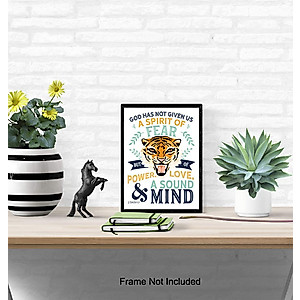 Motivational Inspirational Quote Religious Bible Verse Wall Art - Christian Scripture Tiger Wall Decor for Home, Sunday School, Kids, Boys Bedroom, Living Room, Church - Jungle Animal Catholic Gifts