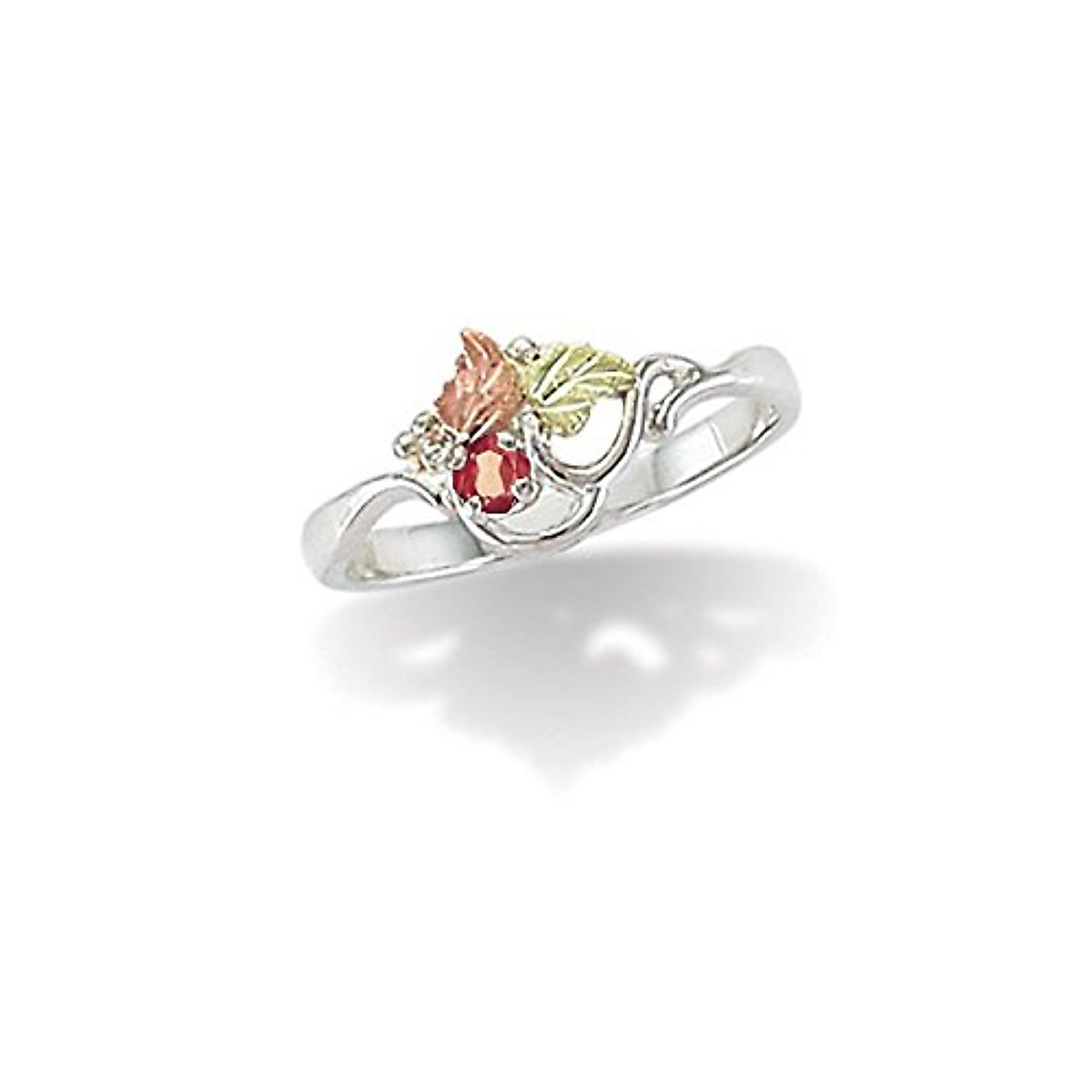 Created Ruby July Birthstone Ring, Sterling Silver, 12k Green and Rose Gold Black Hills Gold Motif, Size 7