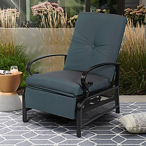 SUNCROWN Outdoor Recliner Chair Patio Adjustable Relaxing Chair Outdoor Metal Furniture Chair with Thick Cushion(Peacock Blue)