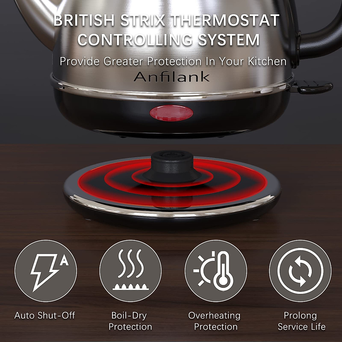 Anfilank Electric Gooseneck Kettle, 1L 1500W Fast Boil, 100% Stainless Steel BPA Free Pour-Over Coffee & Tea Kettle, Water Boiler with Auto Shut & Boil-Dry Protection, Silver