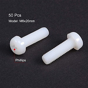 uxcell M6x20mm Threaded Nylon Phillips Cross Pan Head Machine Screws Bolts White 50Pcs