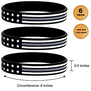 Giftphoria Thin Gray Line Flag Bracelets (6-pack) - Thin Grey Line Accessories for Corrections Officers, Prison Guards, Parole and Probation Officers - 6 Silicone Rubber Wristbands for Men and Women