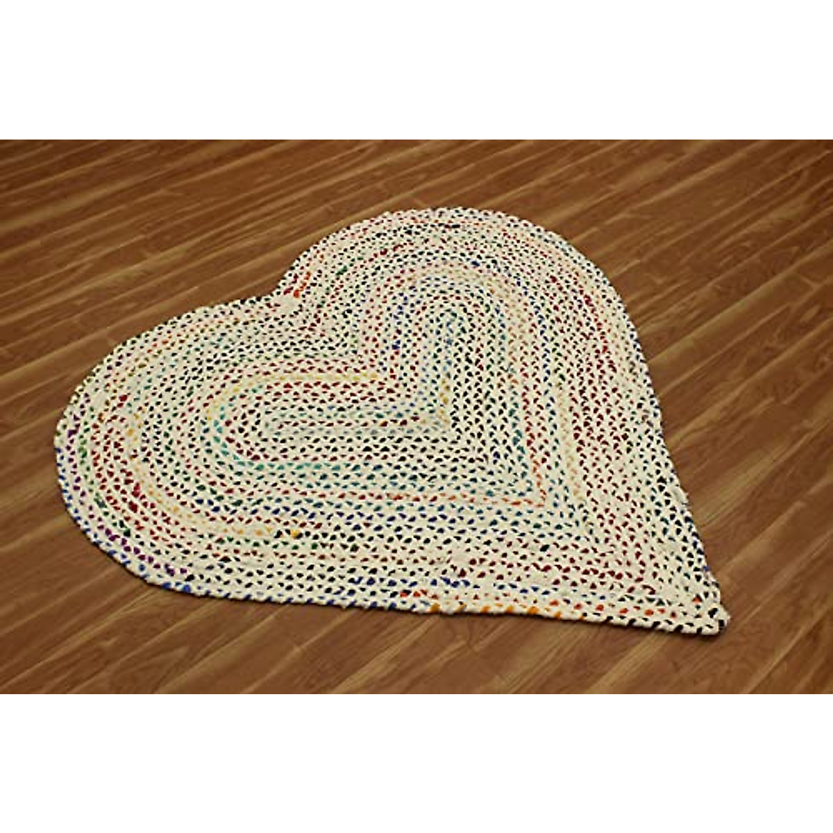 CASAVANI 100% Hand Braided Jute & Cotton Rag Rug Geometric Multipurpose,Multicolor Hard Shape Circle Area Rug Best Uses for Farmhouse,Bedroom,Nursery Room,Kids Room 5x5 6x6 4x4 Feet Round