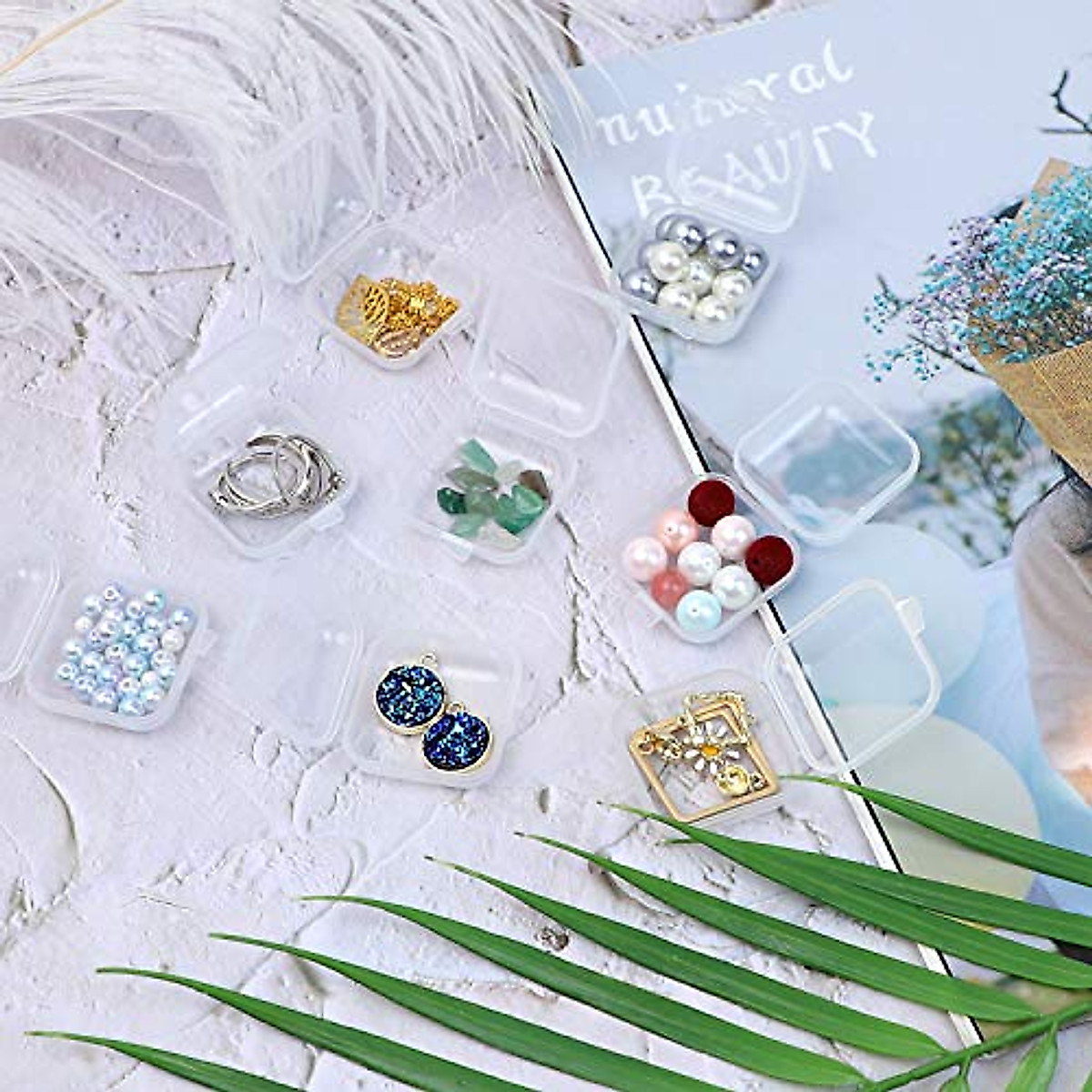 AUEAR, 40 Pack Mini Square Storage Containers Box with Hinged Lid Clear Earplugs Storage Box Plastic Transparent Storage Box for Tiny Bead Jewelry