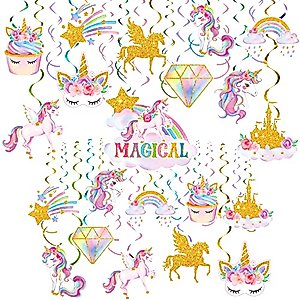 51 Pieces Unicorn Hanging Swirl Decorations Unicorn Party Decorations Unicorn Birthday Decorations for Girls Unicorn Party Supplies Hanging Swirls Rainbow Decor for Birthday Decorations Party Supply