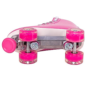C SEVEN Sparkly Retro Quad Roller Skates (Glitter Pink, Women's 7 / Youth 6 / Men's 6)