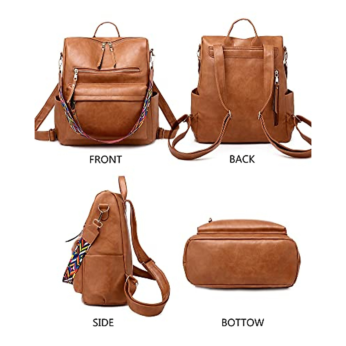 HUIUEITW Women Backpack Purse Fashion Multipurpose Design Handbags and Shoulder Bag PU Leather Travel bag (Khaki)