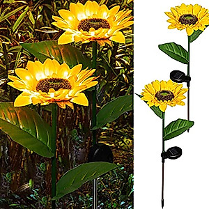 Dazzle Bright Sunflower Shape Solar LED Lights, 2 Pack Garden Waterproof Decorative with Stake for Outdoor Yard Pathway Outside Patio Lawn