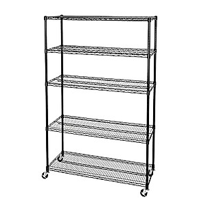 Seville Classics UltraDurable Heavy Duty NSF Solid Steel Wire Rack Storage Unit, Organizer for Garage, Warehouse, Office, Restaurant, Classroom, Kitchen, Black, 5-Tier Shelving, 48" W x 18" D