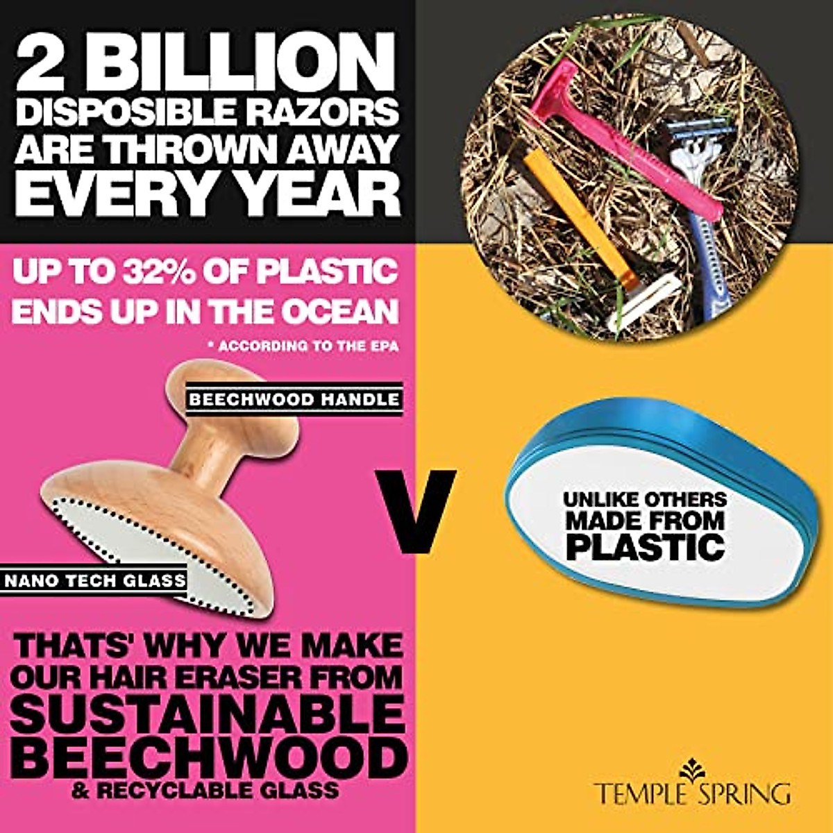 Temple Spring Curved Crystal Hair Eraser - Magic Crystal Hair Remover Stone for Legs, Back and Body - Exfoliating Painless Hair Removal for Silky Smooth Skin - Beechwood