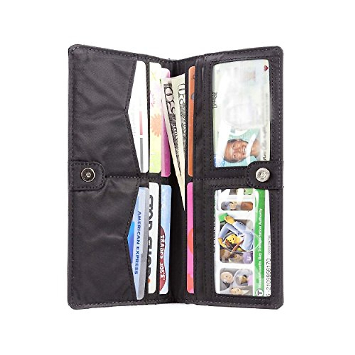 Big Skinny Women's Executive Leather Bi-Fold Checkbook Slim Wallet, Holds Up to 40 Cards, Black