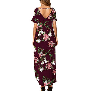 GRECERELLE Women Casual Sundresses Short Sleeve Shirt Dress Split Maxi Long Beach Dresses Travel Vacation 2024 Summer Outfits XL, Burgundy