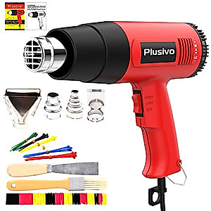 Heat Gun 2000W Fast Heat Heavy Duty Hot Air Gun Adjustable Temperature Control 122~1112℉ (50-600℃) Dual Speed 4 Nozzles for DIY Crafts, Shrinking Tubes, Bending PVC, Stripping Paint from Plusivo