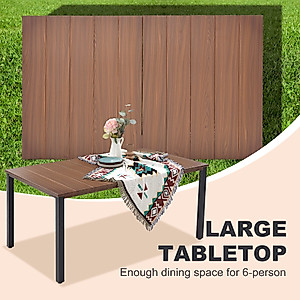VICLLAX Outdoor Dining Table for 6, 63 Inch Rectangle Patio Dining Table for Outside Patio Furniture Deck Lawn Garden, Walnut