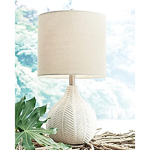 Signature Design by Ashley Rainermen 20" Modern Herringbone Ceramic Table Lamp, Off White