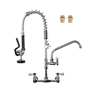 Commercial Sink Faucet with Sprayer: ALEASHA 25 Inches Commercial Kitchen Faucet Chrome with 8 Inches Adjustable Center, 9.6 Inches Swivel Spout for Restaurant Industrial Kitchen