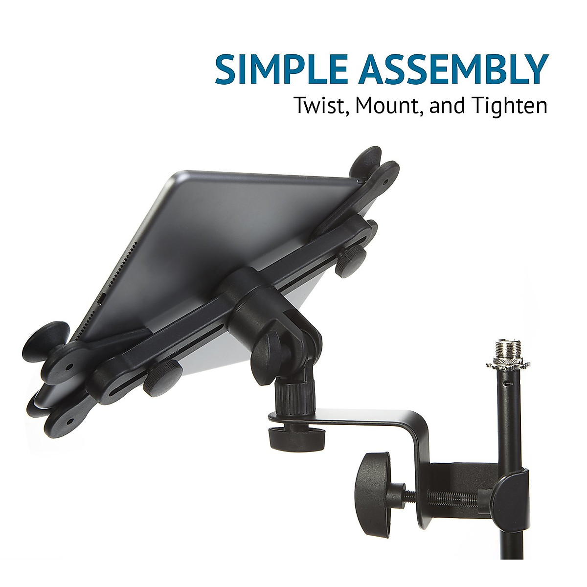 LyxPro TSM1 Microphone Music Stand Mount Holder for Tablet iPhone Ipad Smartphone and Android Adjustable 360 Degree Swivel Tilt Support Arms 3 to 11.5 Inch with Extra Detachable Clip