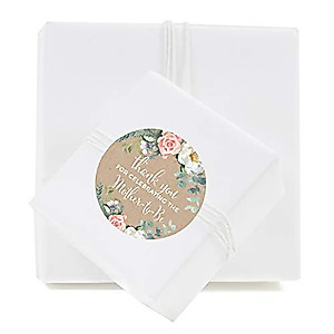Andaz Press Peach Kraft Brown Rustic Floral Garden Party Baby Shower Collection, Round Circle Label Stickers, Thank You for Celebrating The Mother to Be, 40-Pack