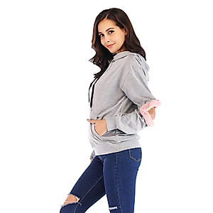 Patchwork Top for Women Sweatshirt Casual Loose Gray Pullover Long Sleeve Hole Plush Style Fashion Outwear (Gray,M)