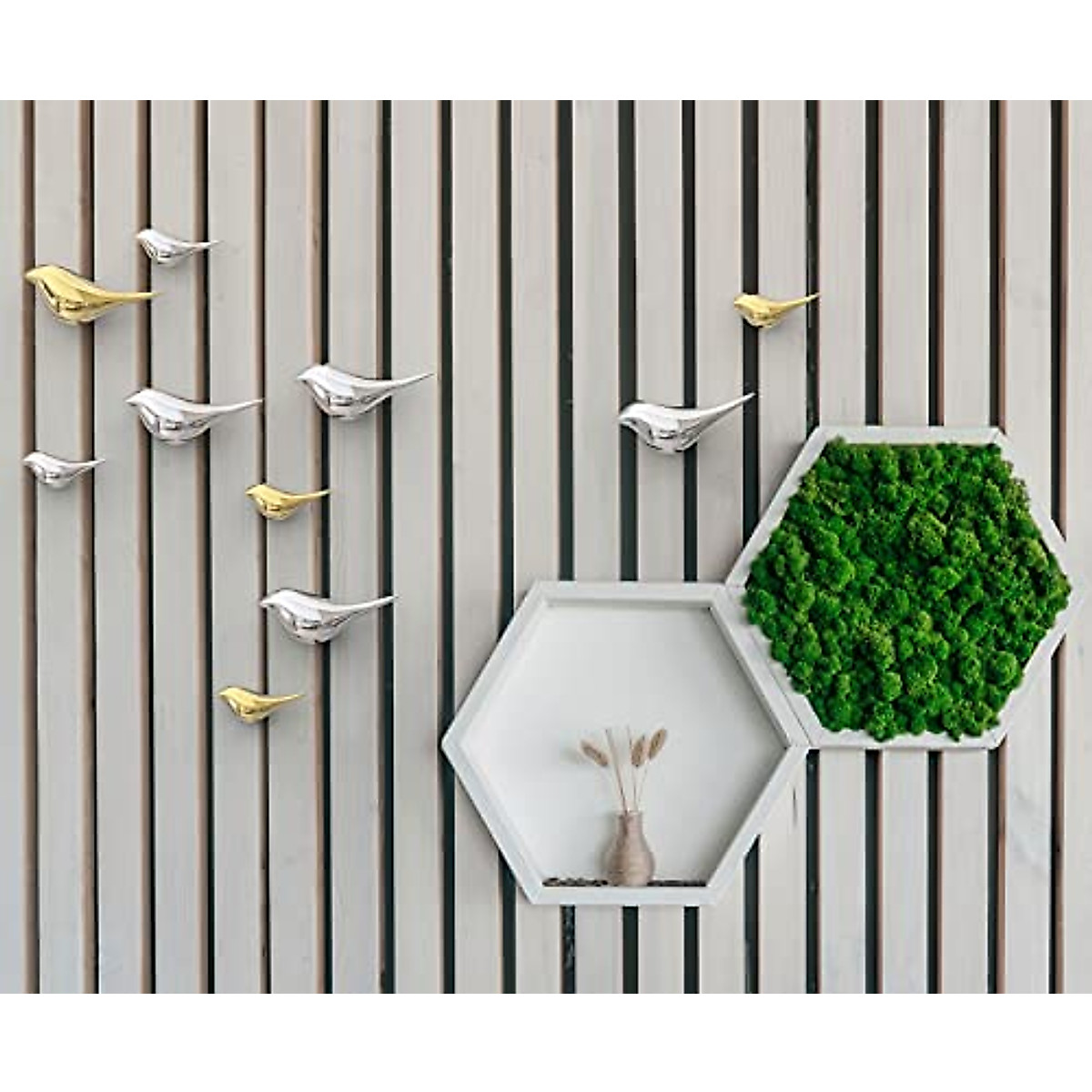 wood nymph 3D Bird Wall Decor with Metal Plating Texture,Gold Bird Wall Art,7Pcs DIY Hanging Bird Wall Decor for Pool Decor,Bathroom Decor,Bedroom Decor,Patio Decor,Kids Room Decor,Wedding Decor