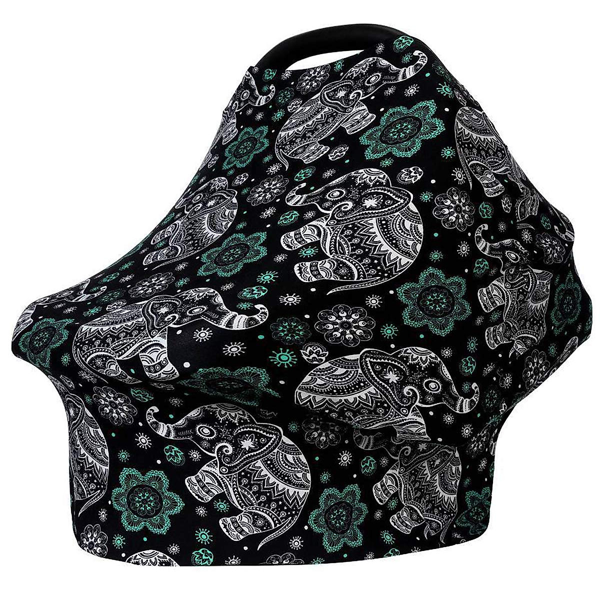 XNN Nursing Cover for Baby Breastfeeding - Car Seat Canopy,Shopping Cart, High Chair, Stroller - All-in-1 Soft Breathable Stretchy 95% Cotton Infinity Nursing Cover Up for Girls, Boys (Elephant)