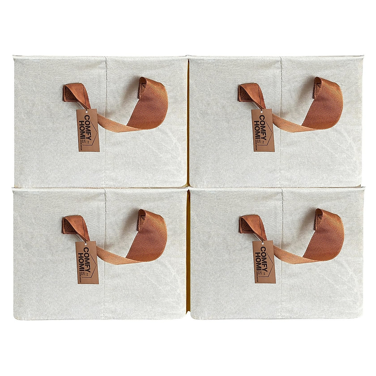 COMFY-HOMI 4Pack Fabric Storage Bin Baskets with Handles, Toy Closet Organization with Metal Frame, Collapsible Toy Baskets for Organizing, Shelf Basket for Books, Clothes, Towels-16.5X11X7.9- Khaki