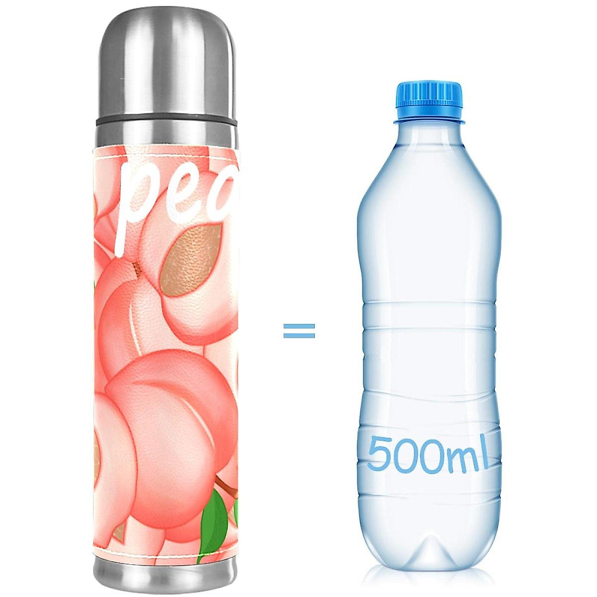 Stainless Steel Leather Vacuum Insulated Mug Peach Thermos Water Bottle for Hot and Cold Drinks Kids Adults 16 Oz