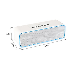 Portable Bluetooth Stereo Speaker, 10W Acoustic Drivers, Dual Subwoofer, FM Radio & Handsfree Speakerphone, Micro SD Card & USB & AUX Slots for Smart Phone, MP3, MP4, iPad, Tablet & More
