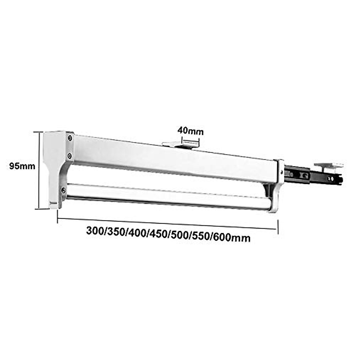 Pull-Out Closet Valet Rod, Adjustable Wardrobe Clothing Rail Top Mount Wardrobe Rack,White,300mm