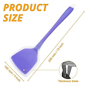 Silicone Non-stick Turner, High Heat Resistant to 480°F, KUFUNG Food Grade Solid Turner, BPA Free, Solid Spatula for Fish, Eggs, Pancakes (Solid Turner, Clear Purple)