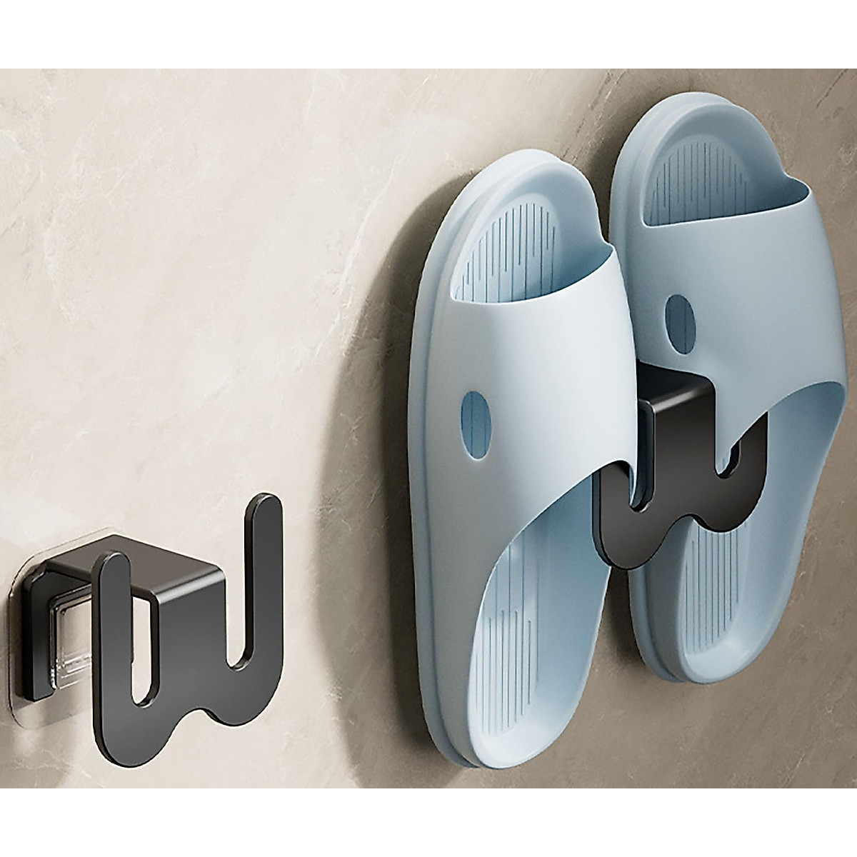 YIKANGHENG Black Slipper Rack, 3 Inch x 2 Inch Aluminium No Punching Hole Slipper Holder for Hanging Slipper, Making Your Room Tidy, Used for Bedroom and Bathroom (Black)