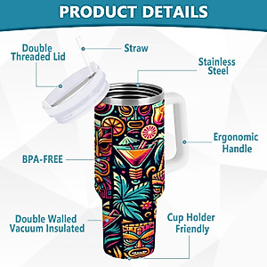 Jihqo Mexican Tropical Palm Trees 40 oz Stainless Steel Vacuum Insulated Tumbler with Handle and Straw Lid, Leakproof Water Bottle Double Wall Travel Mug Coffee Cup, Cupholder Friendly