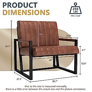 DKLGG Modern Accent Chair Set of 2, Upholstered PU Leather Armchair with Thick Backrest and Seat Cushions, Living Room Chair for Bedroom Apartment Small Space, Ergonomic Design, Brown