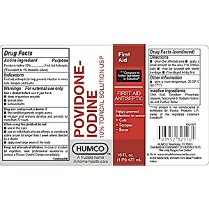 Humco 232516001 Povidone Iodine 10% Topical Solution, 16oz