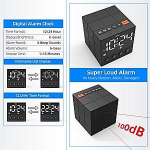 Loud Alarm Clock Bluetooth Speaker with Crystal-Clear Sound, Rich Bass, Dimmable LED Display, Small Bedside Digital Clock for Bedroom | Super Loud Alarm Clock for Heavy Sleepers, Adults, Teens - Black
