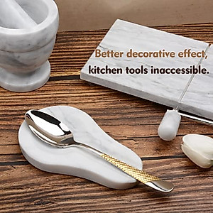 SIPARUI Spoon Rest,Marble Spoon Rest Perfect for Spatula,Ladle,Fork other Kitchen Utensil Rest,Handmade Spoon Holder for Stove Top Chef's Preferred Kitchen Tool(White)