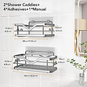 HOMEASY Shower Caddy Rack Organizer Wall Mount, rv Shower Organizer Shelf Adhesive No Drilling, Rust Free Storage Shower Caddy Shelf with Included Hooks for Bathroom,Toilet,Kitchen,rv -2 Pack
