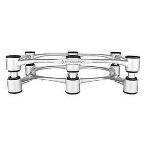 IsoAcoustics Aperta Series Isolation Speaker Stands with Tilt Adjustment: Aperta300 (11.8" W x 7.9" D) Silver (Single)