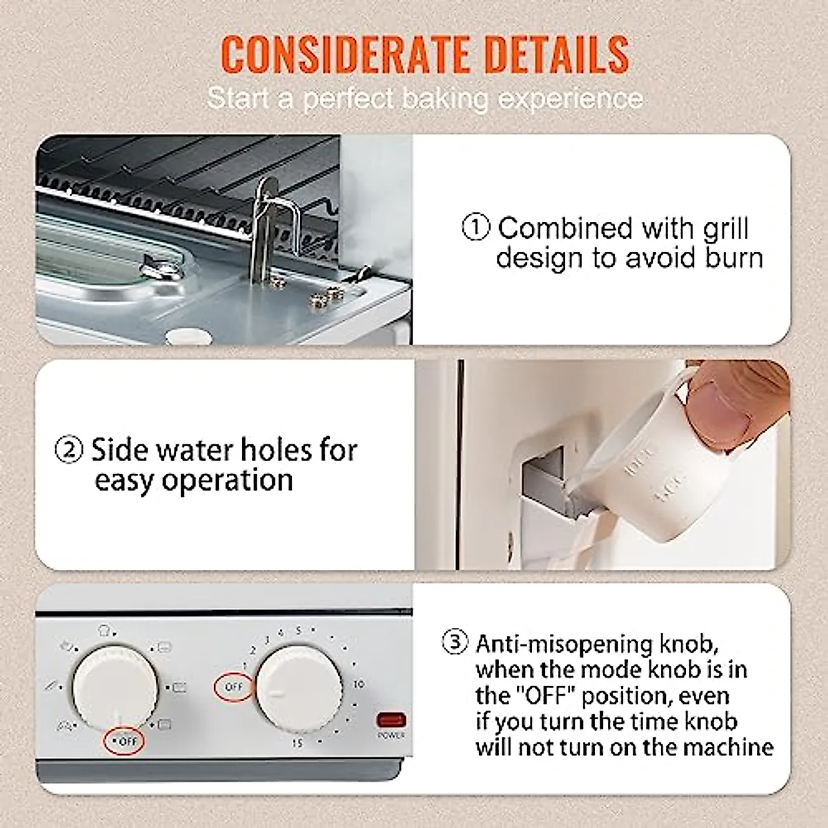 VEVOR 5-IN-1 Steam Oven Toaster, 12L Convection Oven, 1300W Steam Toaster Oven Countertop Combo with Grill, Pizza Pan, Gloves, 2 Slices Toast, 6-inch Pizza, Home and Commercial Use