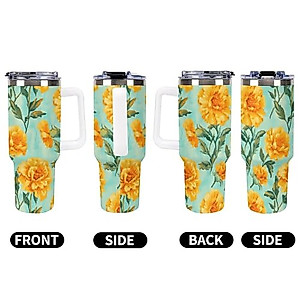 Yellow Flowers Marigolds Insulated Tumblers with Handle Stainless Steel Coffee Mug Funny Travel Cup with Lid Straw 40oz