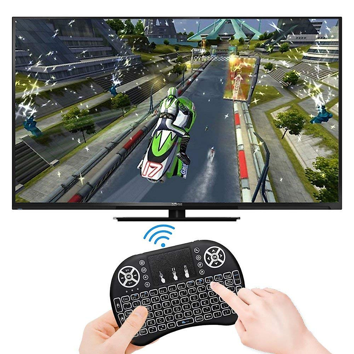 BIFANS 2.4G Mini Wireless Keyboard with Touchpad Mouse, Upgraded Multi Backlit, Portable Wireless Keyboard with USB Receiver Remote Control for Android Smart TV Box Pad Windows Mac