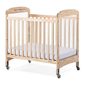 Foundations Serenity Compact Clearview Daycare Crib, Fixed Side, Durable Wood Construction, Adjustable Mattress Board, Clear End Panels. Includes 3” InfaPure Foam Mattress (Natural)