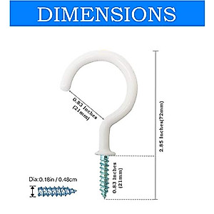 2 inches Ceiling Screw Hooks 15Pcs with Reusable Case Vinyl Coated Cup Hook Holder Screw-in Hooks for Hanging (White)