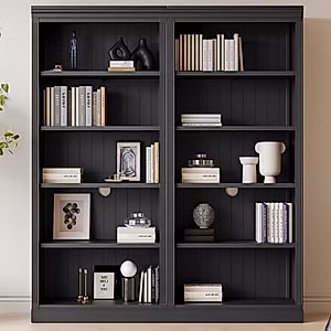 Modern 83" Tall Bookshelf Suite, 5 Tier Bookshelf with Adjustable Shelves, Storage Organizer for CDs/Books/Movies, Free Standing Wood Book Shelves Suite for Living Room Study Room Office, Black