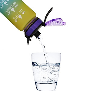 Kanglesdip 32 oz Large Water Bottle with Motivational Time Marker & Removable Strainer,Fast Flow BPA Free for Fitness, Gym and Outdoor Sports(Yellow/Blue/Purple, 32 oz)