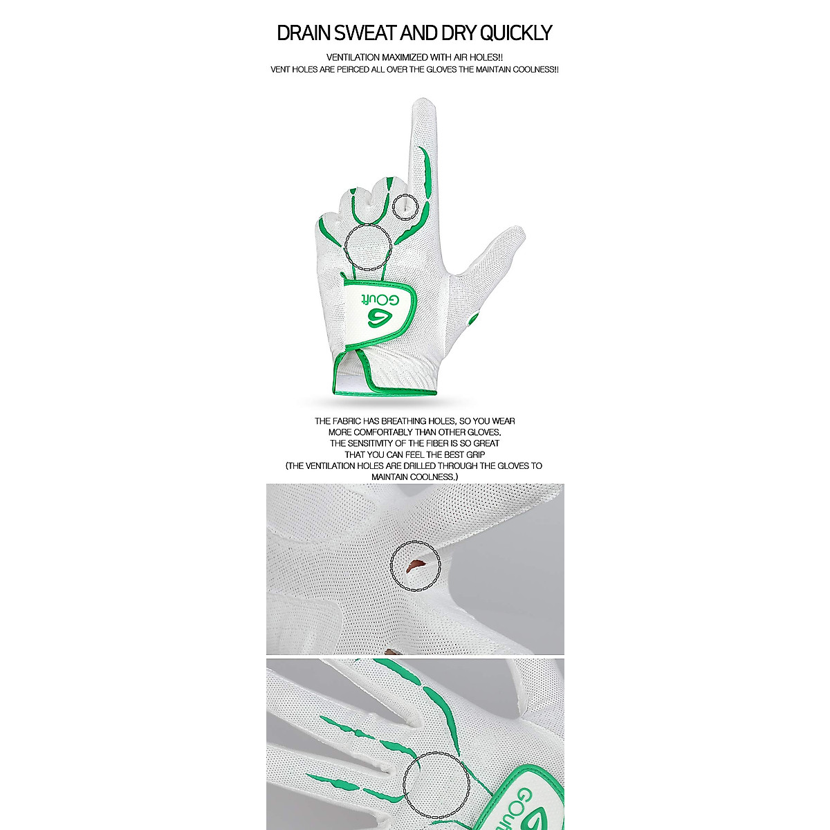 GOuft Cool Skin Functional Golf Glove for Men and Women (Green, 24 (Left-Hand))…