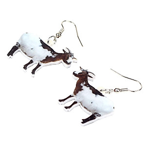 DUOWEI Acrylic Lovely Goat Earrings Novelty Drop Dangle Jewelry for Women Lovers Unique Gifts and Souvenir (White and Brown)