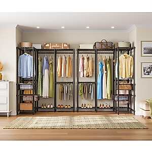 VIPEK L40 Pro L Shape Garment Rack Corner Clothes Rack for Hanging Clothes, Heavy Duty Clothing Rack with 2 Sliding Baskets & 10 Pants Hangers, Freestanding Wardrobe Closet, Max Load 1000lbs, Black