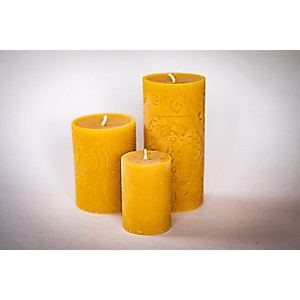 BeeTheLight Beeswax Pillar Candle - 100% Pure Bees Wax - Choose Your Size and Color - 24 Hour Burn Time - 2x3 - Unscented - Natural Light Honey Scent (Natural Yellow, Small)